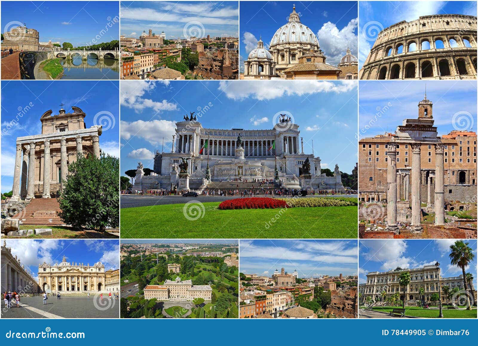 Collage of Major Rome Attractions. Stock Image - Image of arch ...