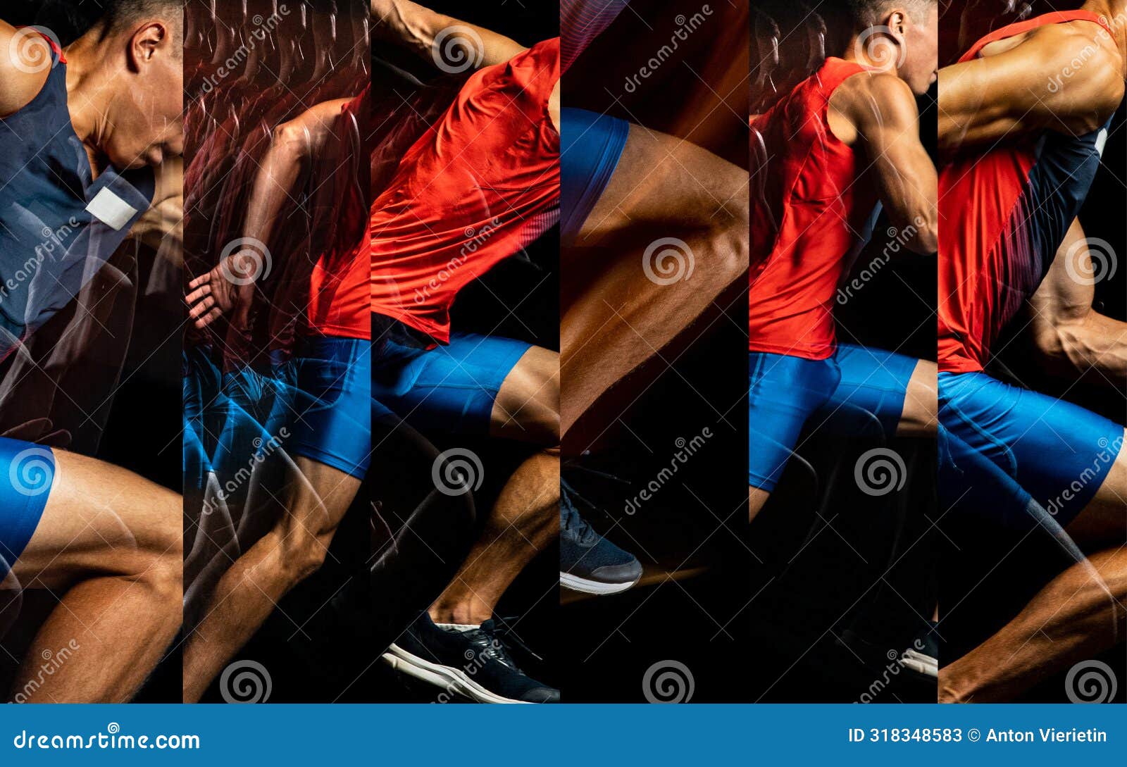Collage. Male Runner, Sprinter in Action in Multiple Dynamic Poses ...