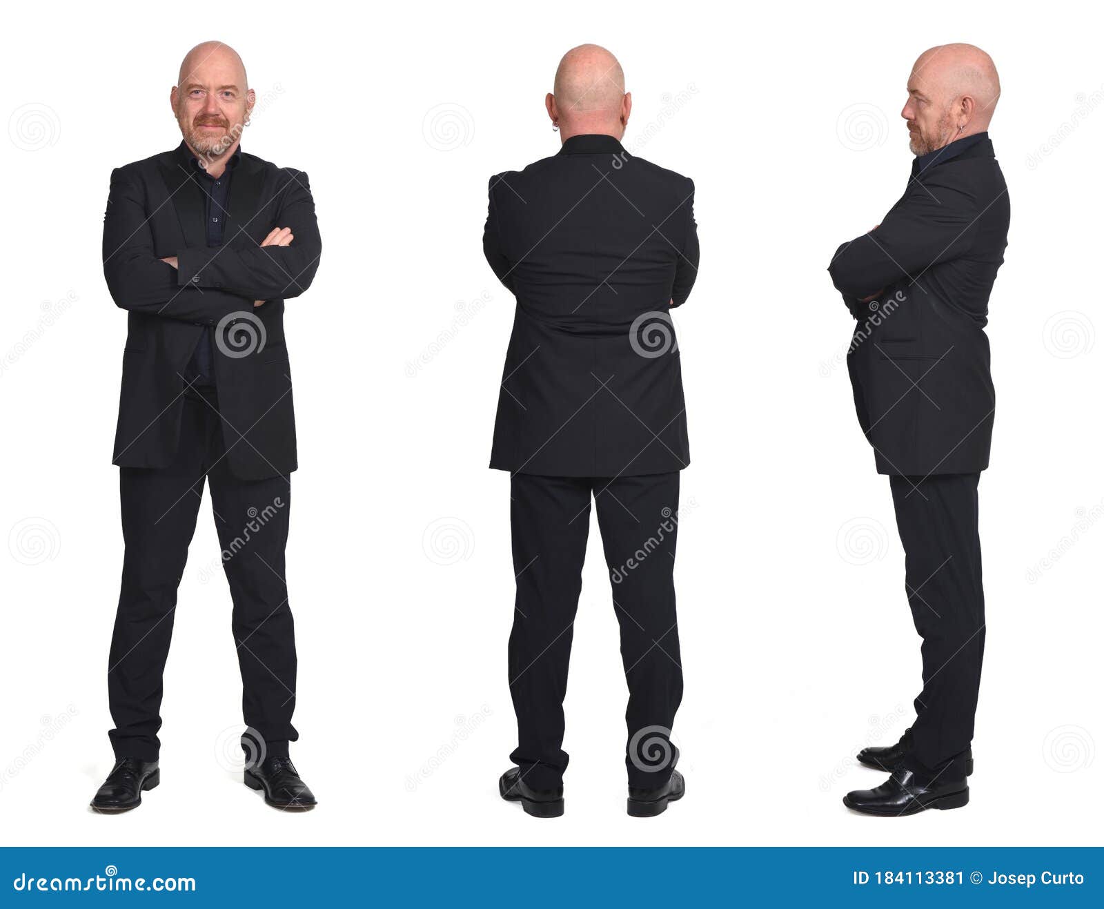 Collage of a Man Front Back and Profile on White Background Stock Image ...