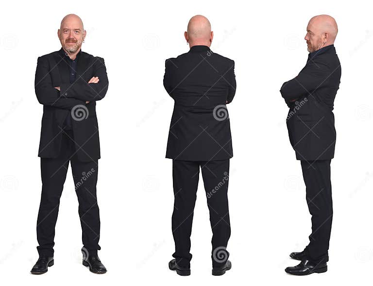 Collage of a Man Front Back and Profile on White Background Stock Image ...