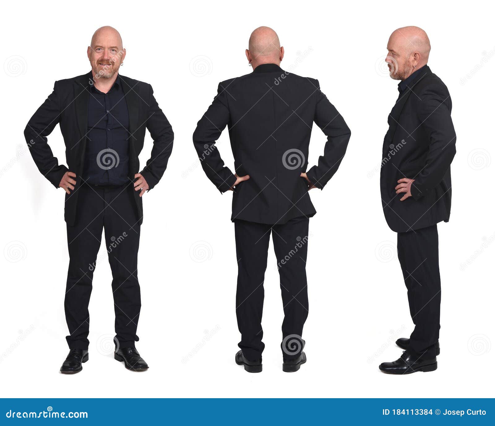 Collage of a Man Front Back and Profile on White Background, Hands on ...