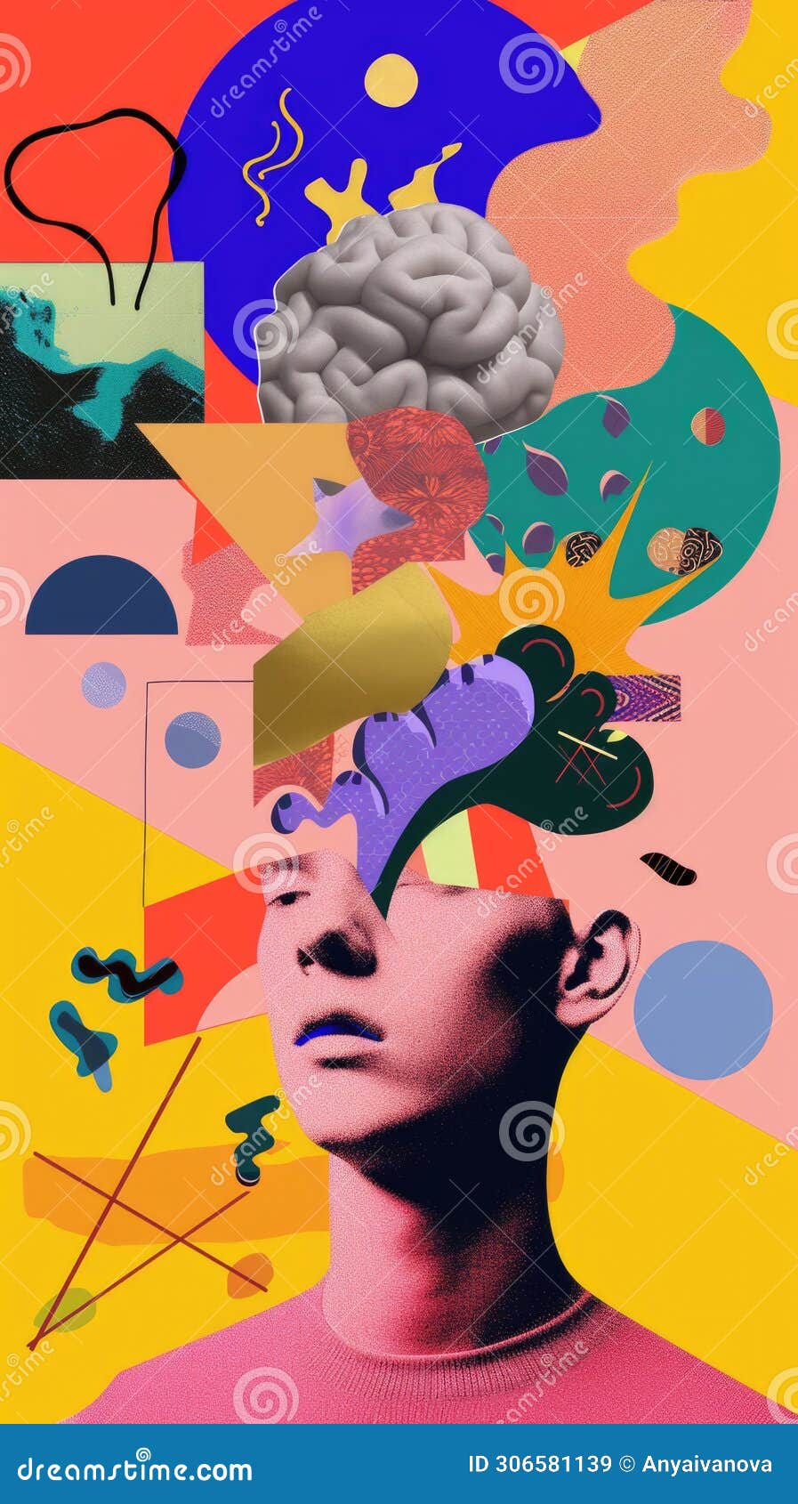 A Collage of a Man S Head with a Lot of Different Things Coming Out of ...