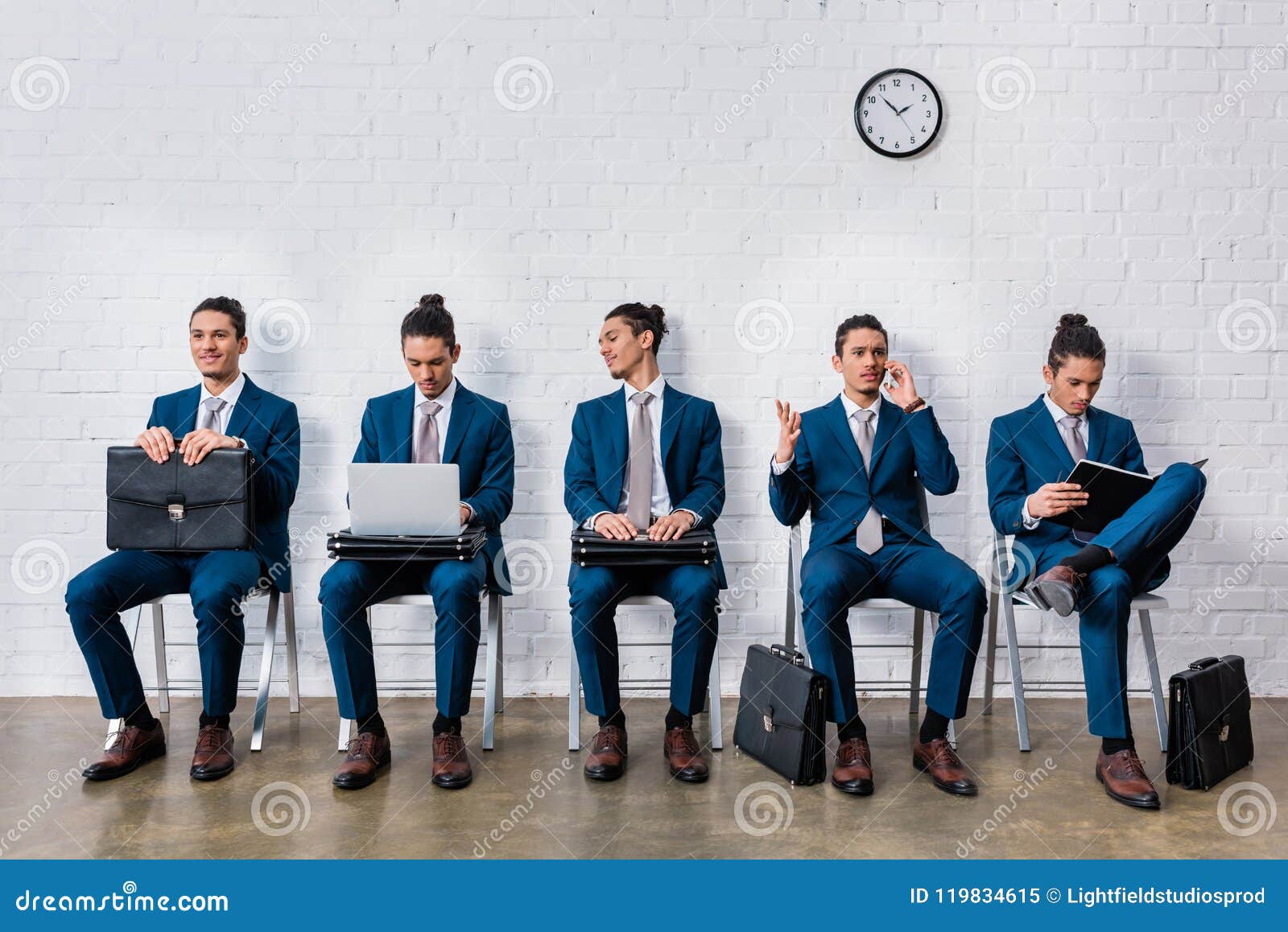 Collage with Man in Suit Waiting for Interview Stock Image - Image of ...