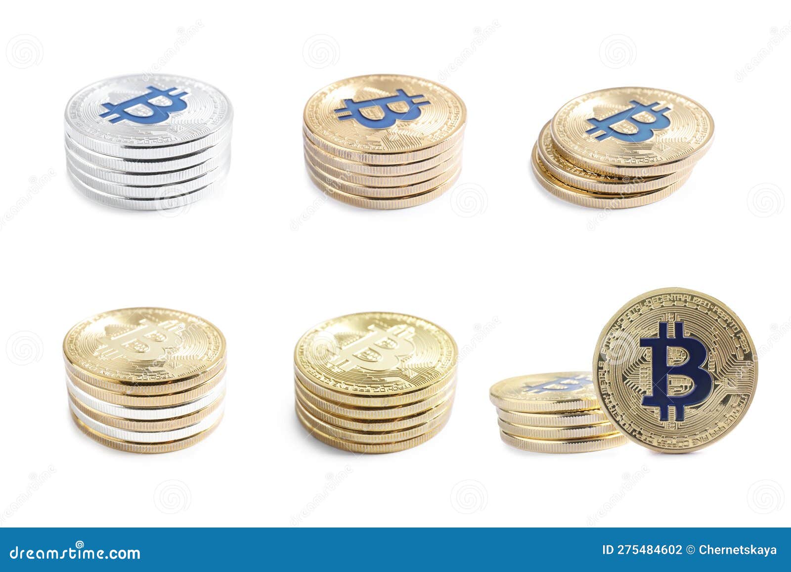 Collage with Many Bitcoins on White Background Stock Photo - Image of ...