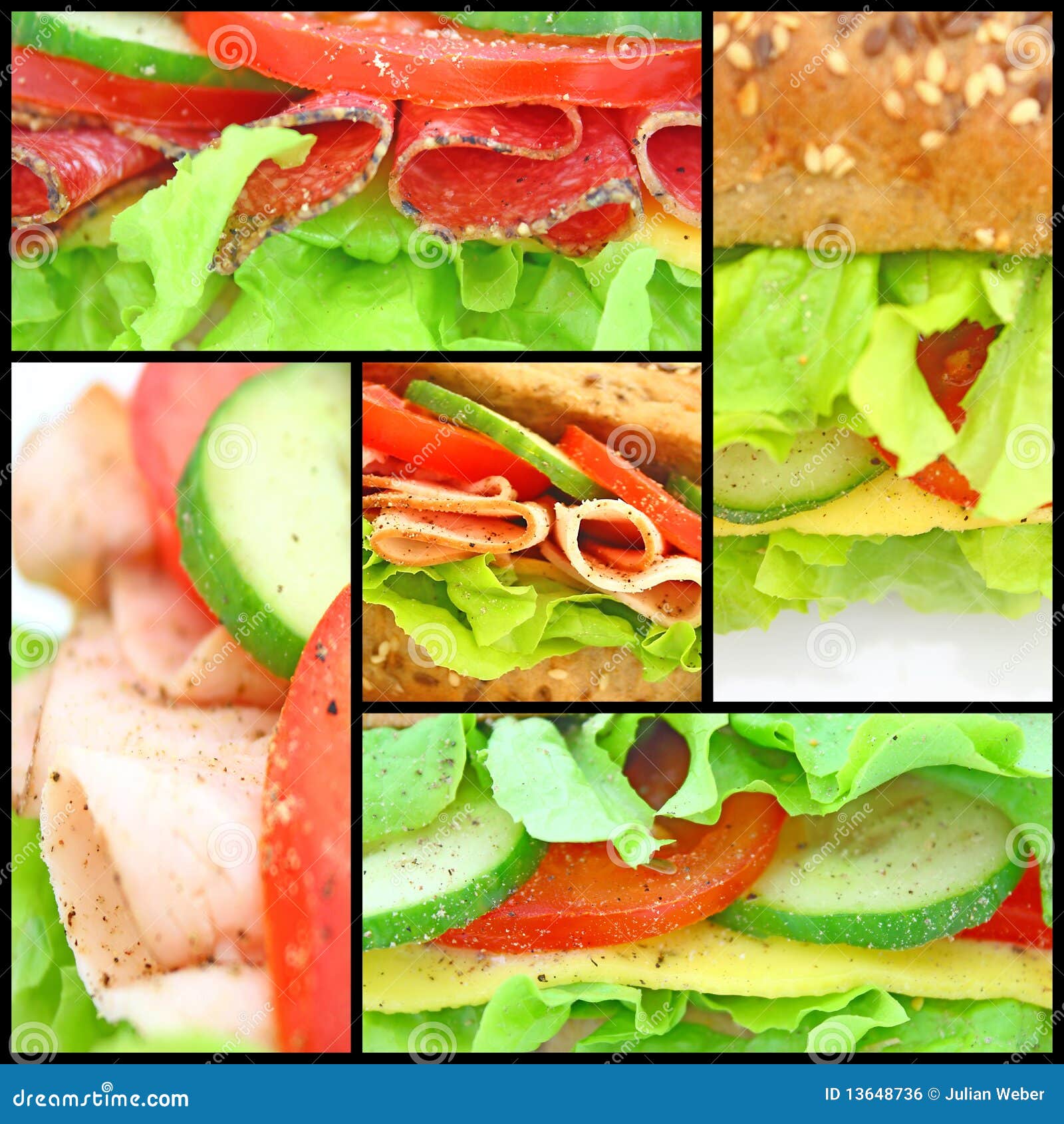 Collage of Many Different Fresh Sandwichs Stock Photo - Image of salad ...