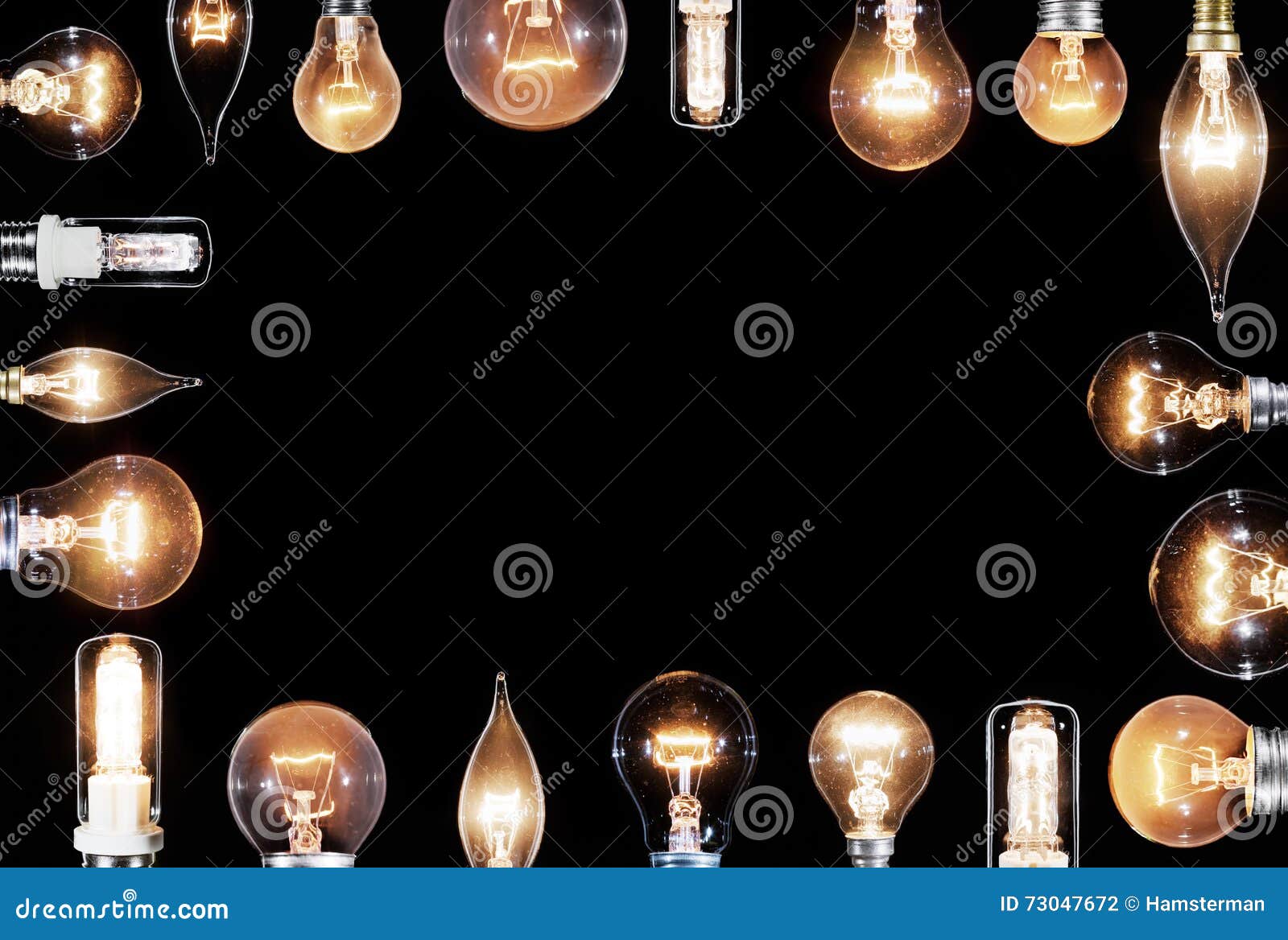 Collage of Many Edison Lamps Glowing Over Black Stock Photo - Image of ...