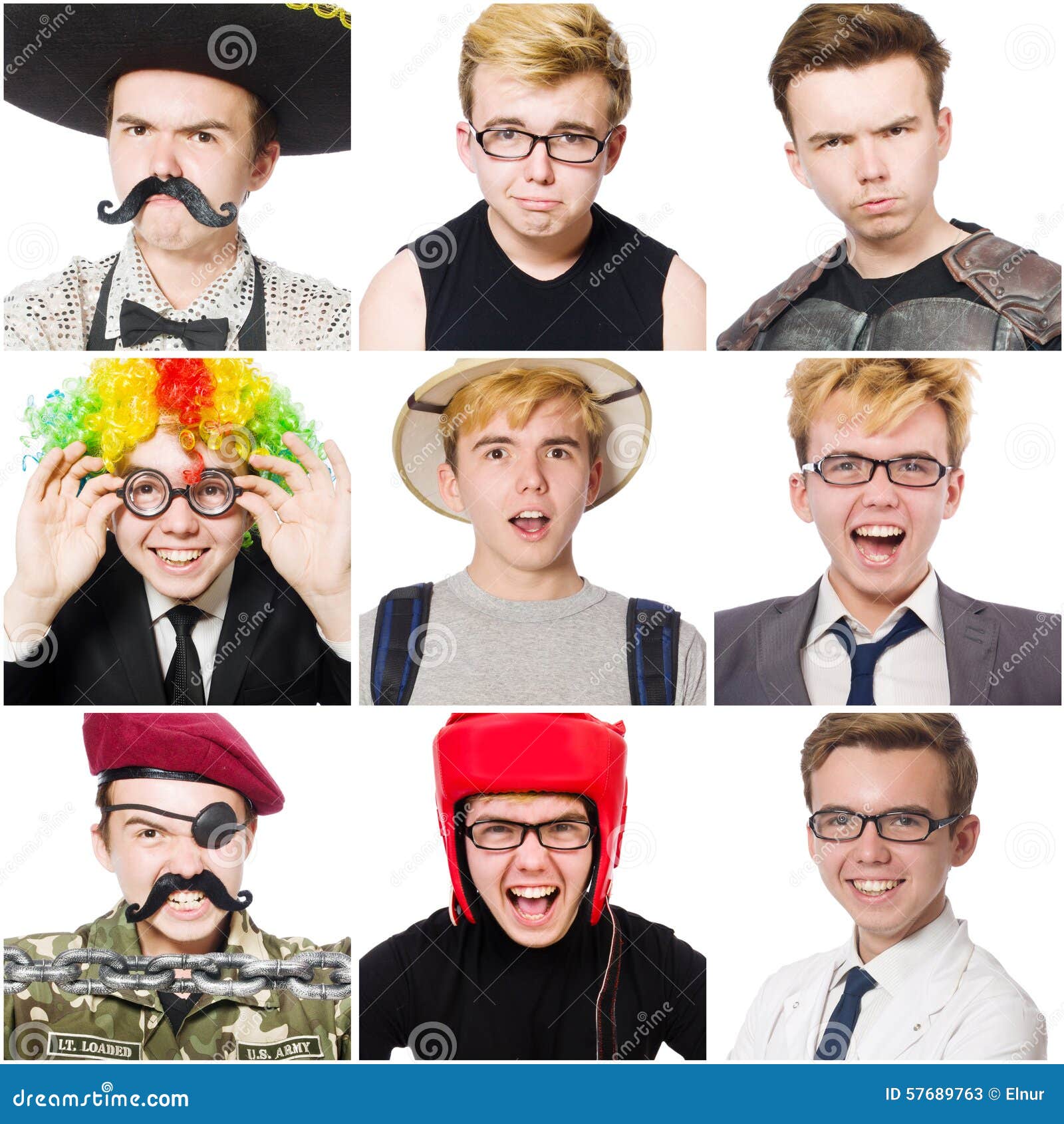 Collage of Many Faces from Same Model Stock Image - Image of emotion ...