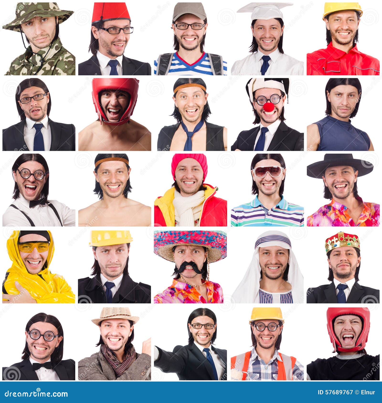 Collage of Many Faces from Same Model Stock Image - Image of isolated ...