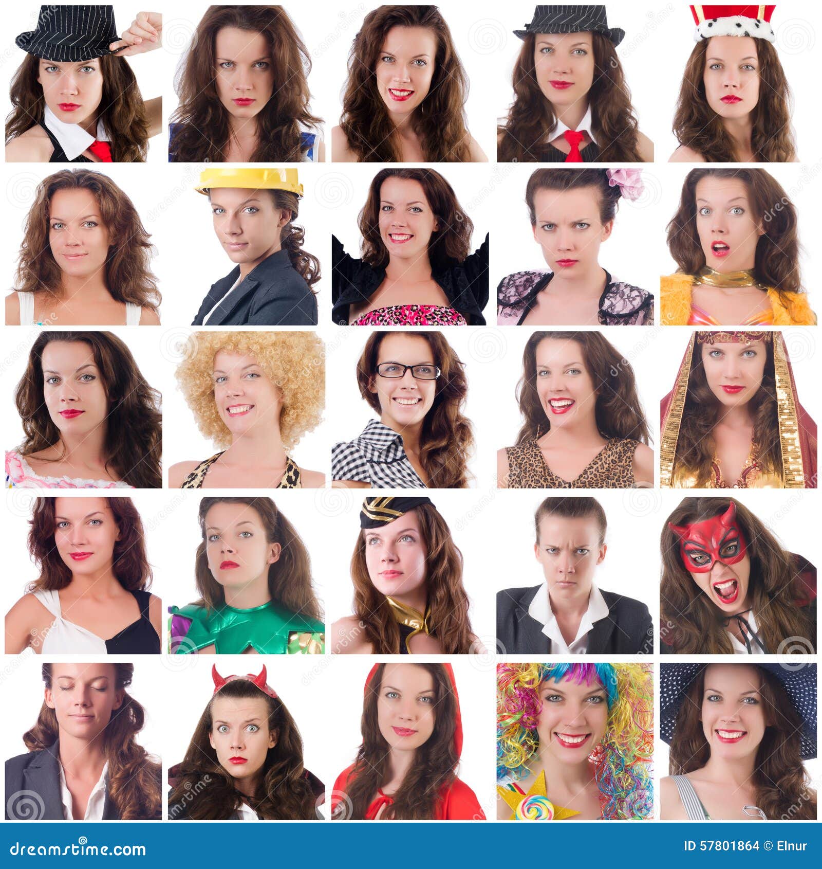 Collage of Many Faces from Same Model Stock Photo - Image of glasses ...