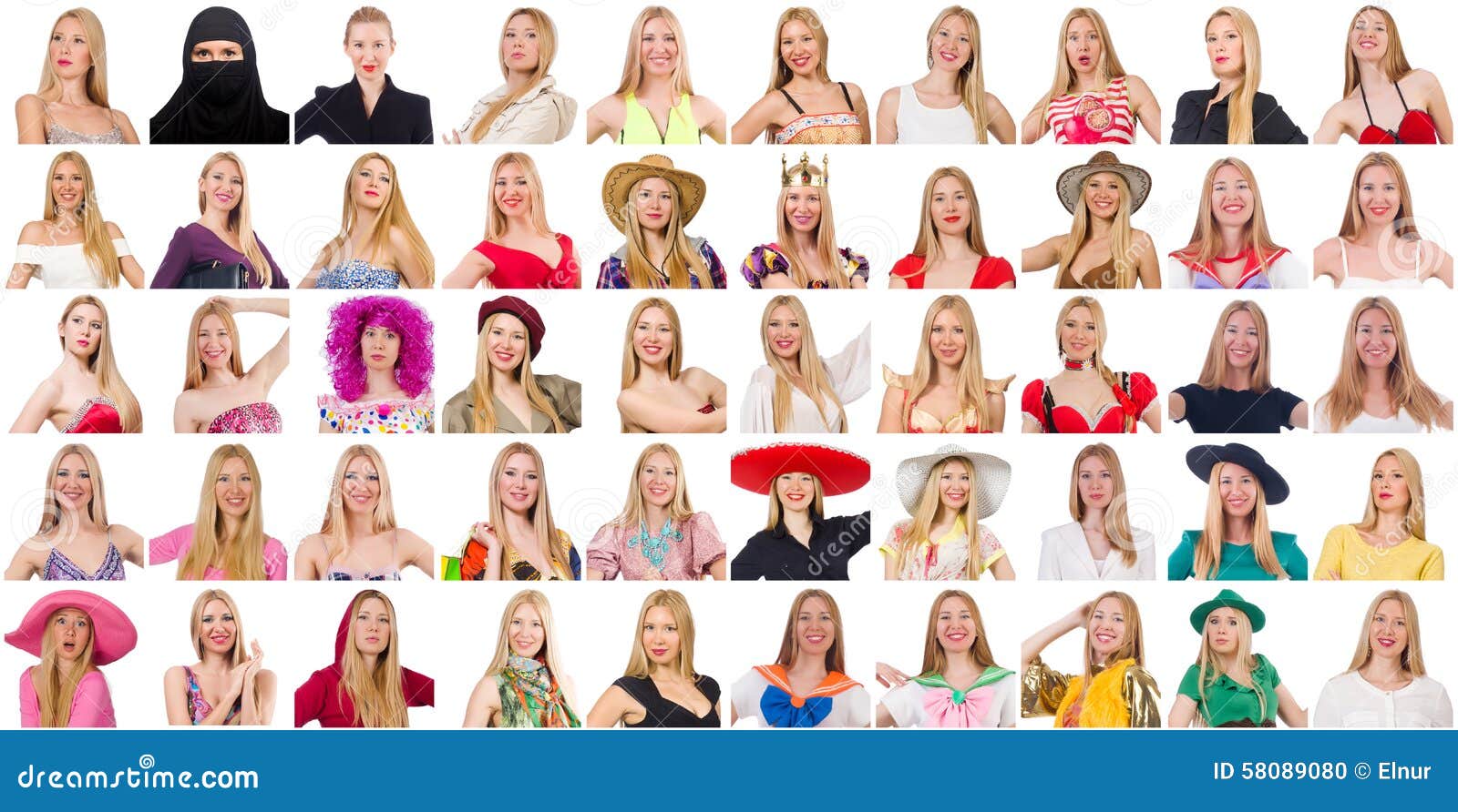 Collage of Many Faces from Same Model Stock Photo - Image of lifestyle ...