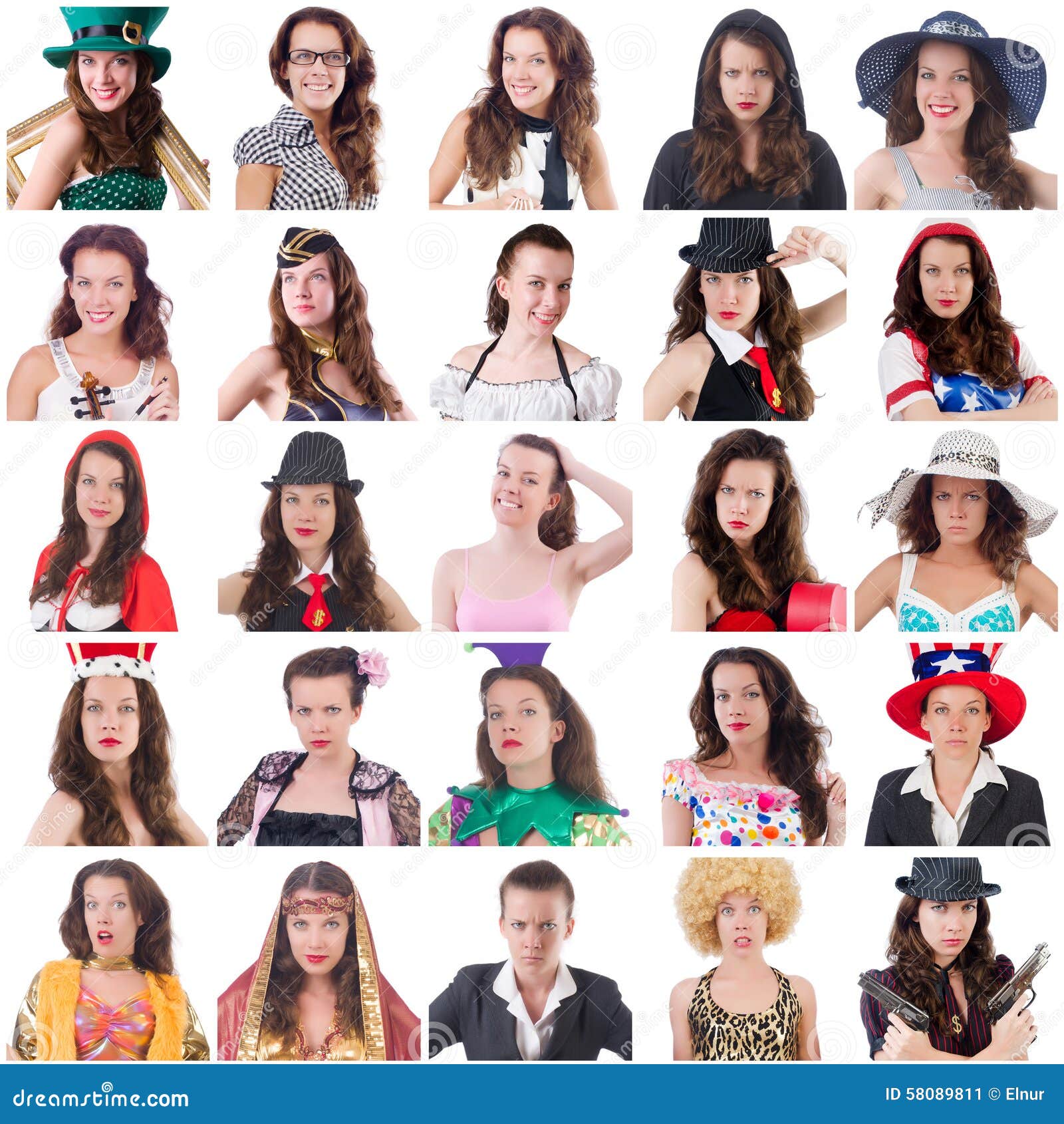 Collage of Many Faces from Same Model Stock Image - Image of emotion ...