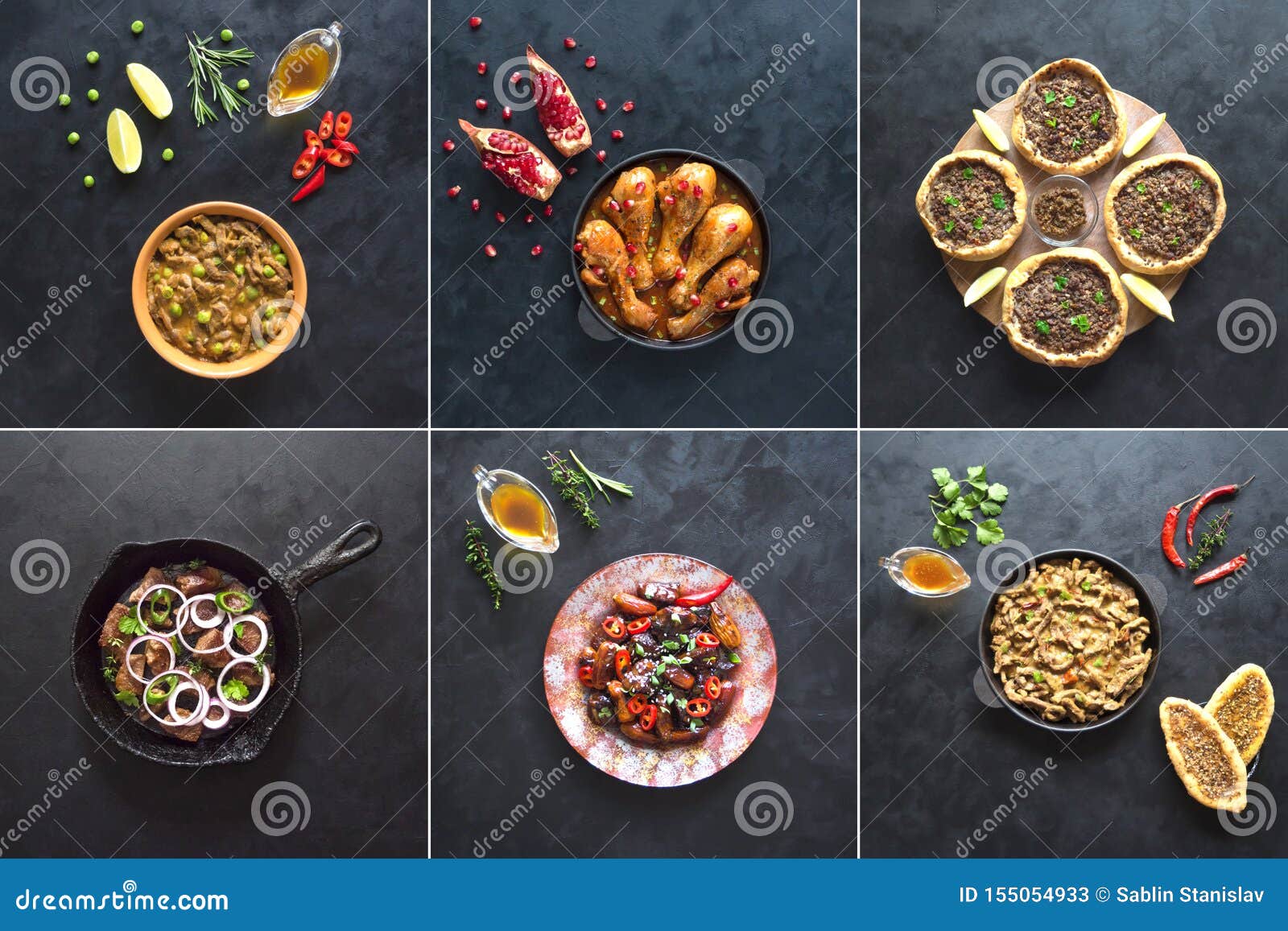 Collage with Meat Dishes of the World Cuisine. Stock Image - Image of ...