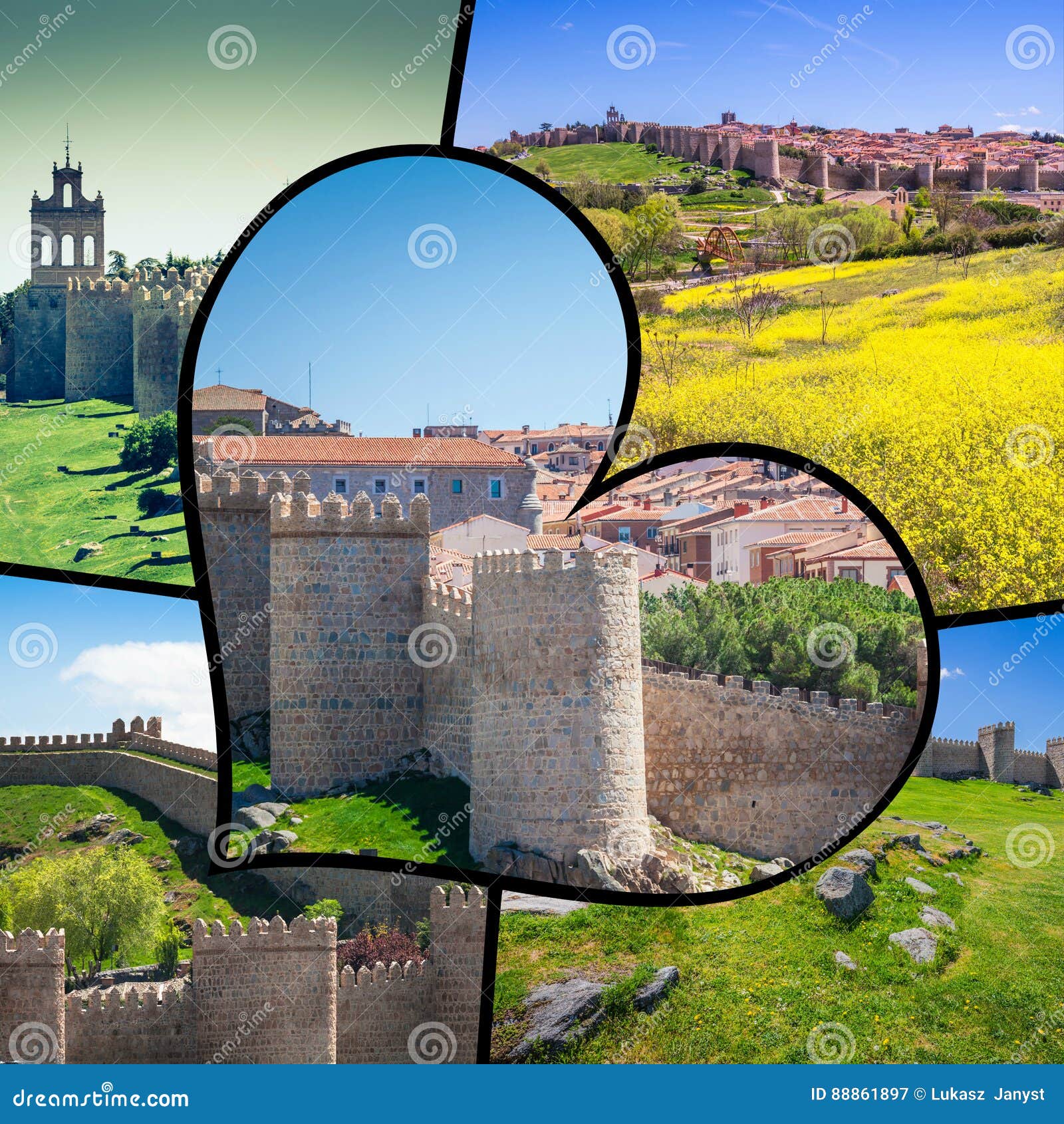 Collage of Medieval City Walls of Avila, Spain Stock Image - Image of ...