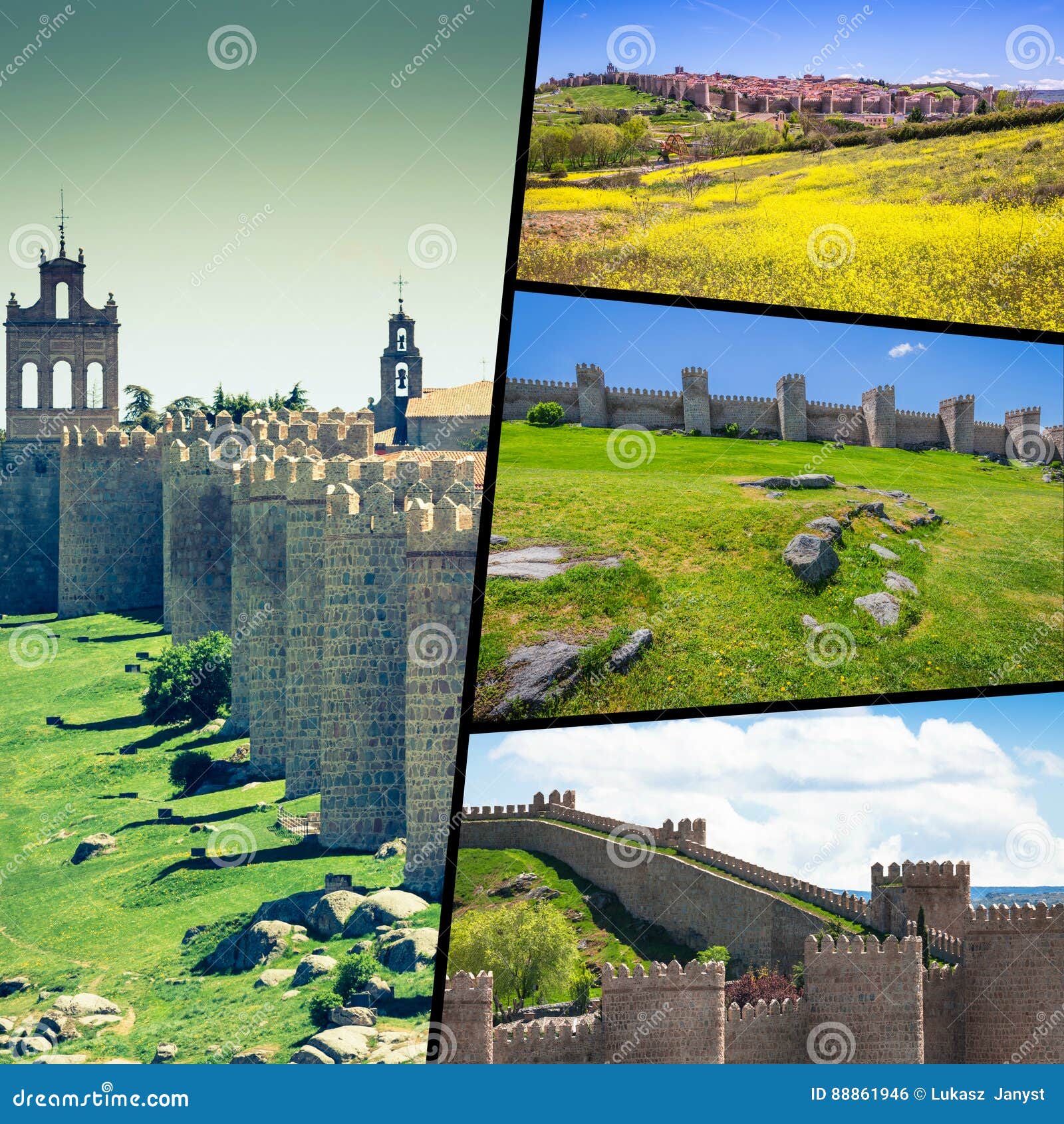 Collage of Medieval City Walls of Avila, Spain Stock Photo - Image of ...