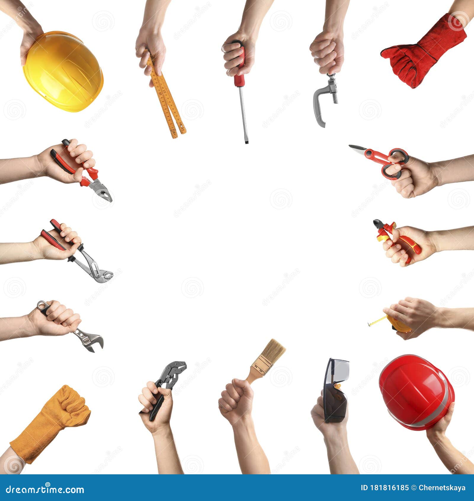 Collage of Men Holding Construction Tools on Background. Space for ...