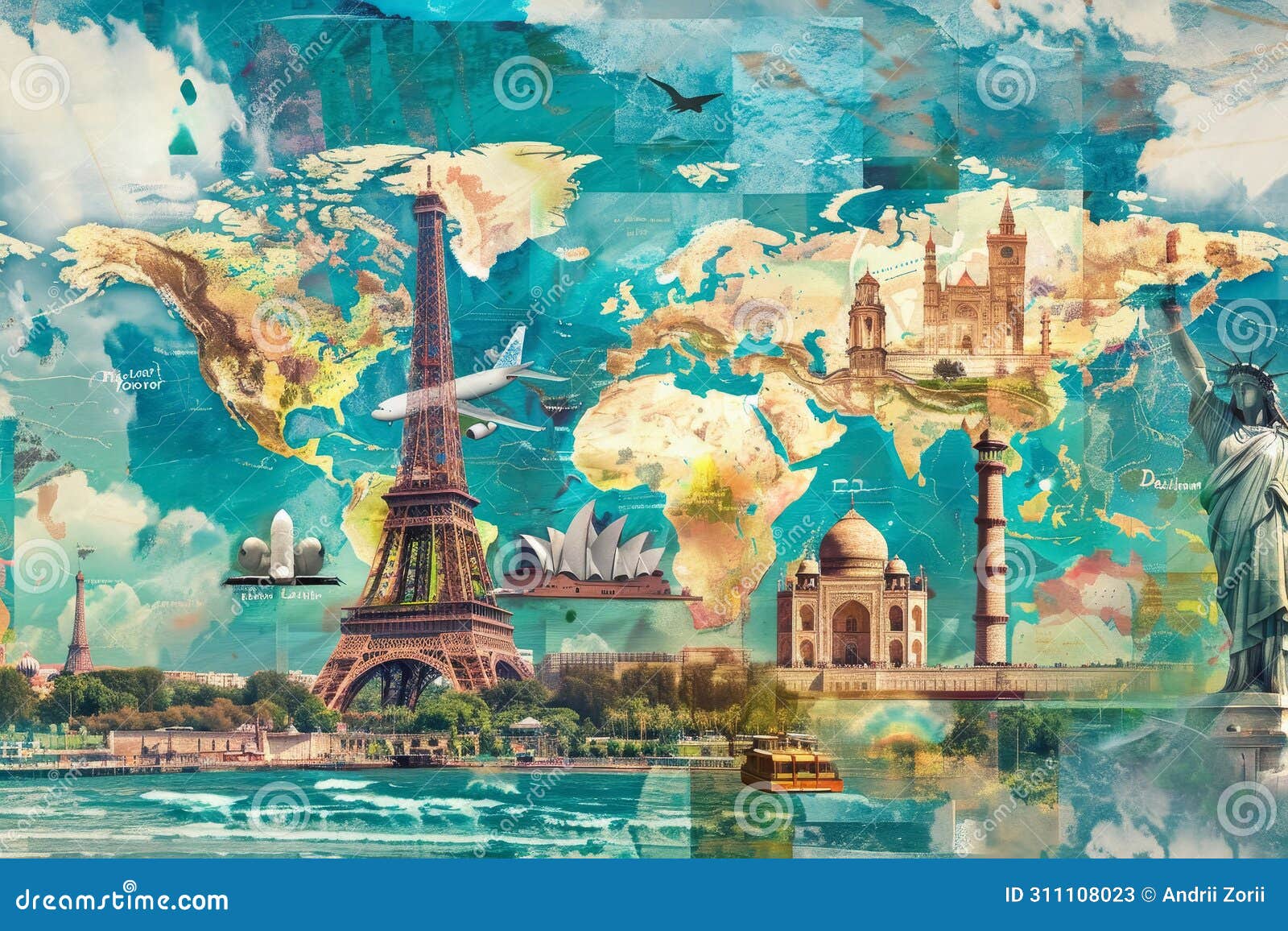 World Landscapes and Monuments Collage Stock Illustration ...