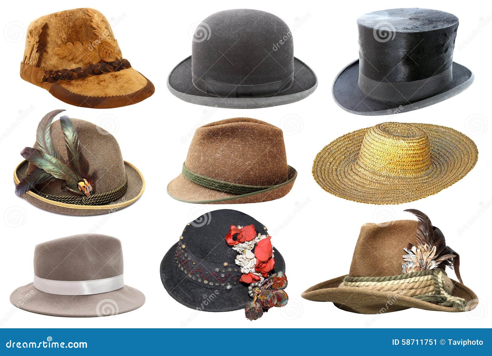 Collage Met Verschillende Hoeden Over Wit Stock Afbeelding - Image of ...