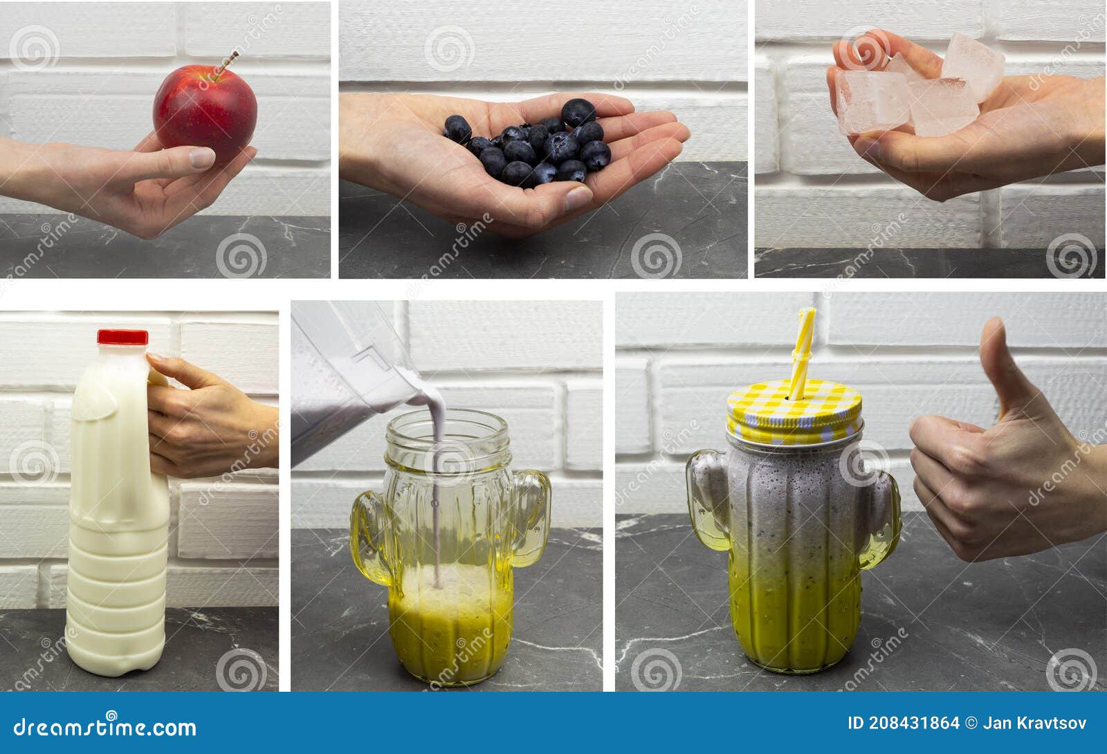 Collage Milkshake Ingredients and Female Hands Stock Photo - Image of ...
