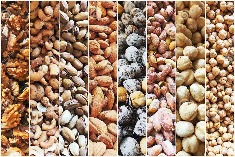 Collage of Mixed Nuts As a Background Stock Photo - Image of dried ...
