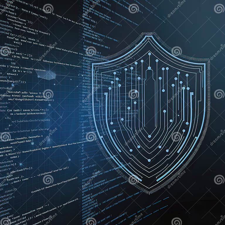 Collage with Modern Design of Electronic Shield Symbolizing the Concept ...