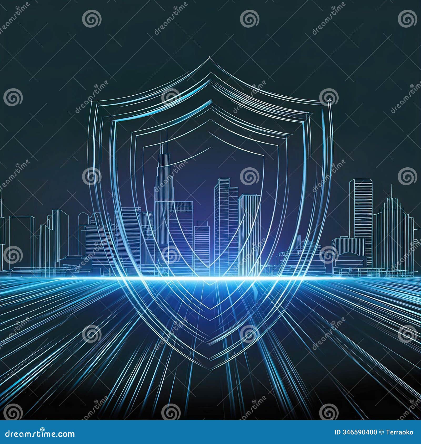 Collage with Modern Design of Electronic Shield Symbolizing the Concept ...