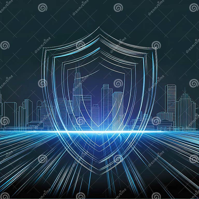 Collage with Modern Design of Electronic Shield Symbolizing the Concept ...