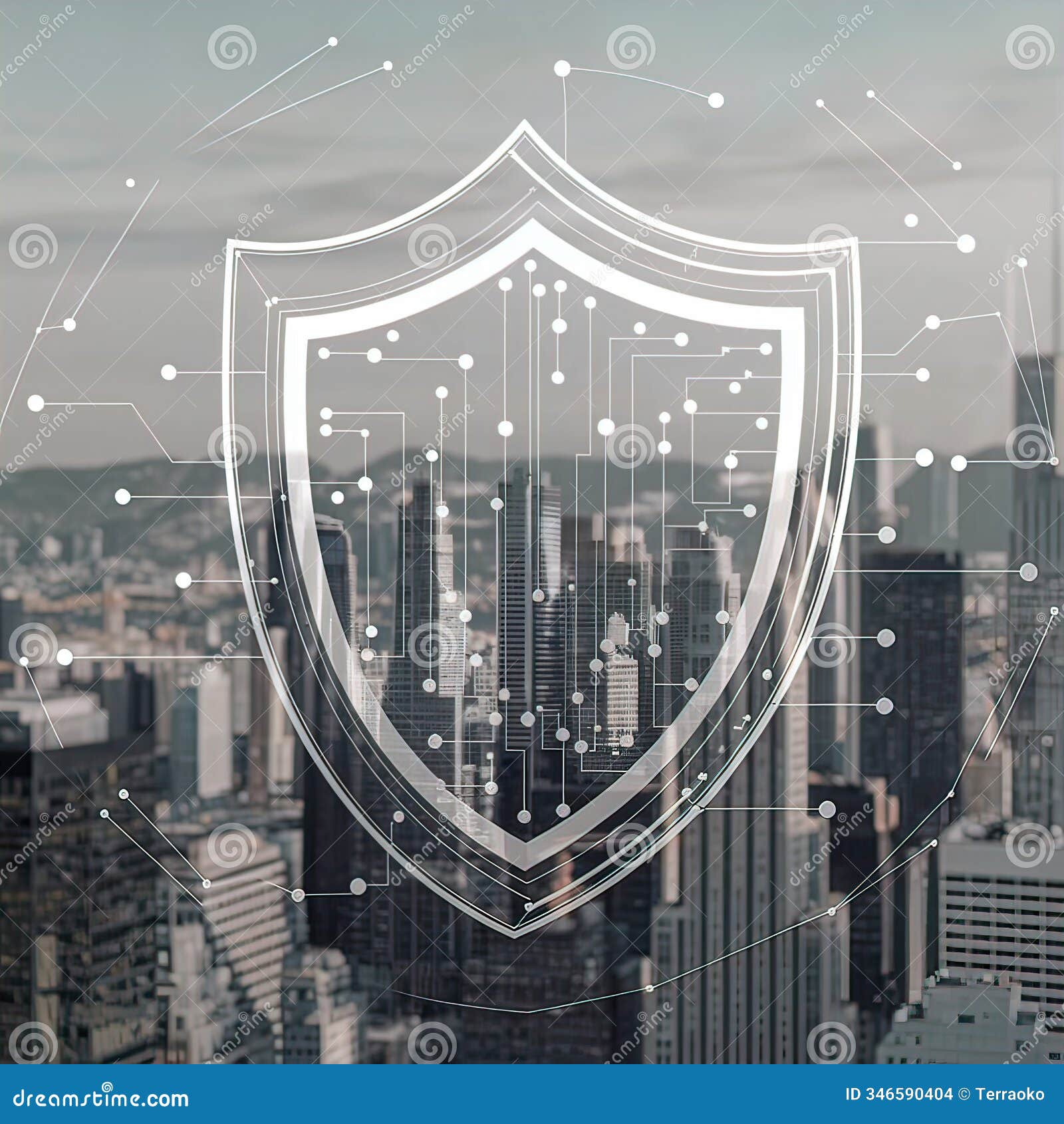 Collage with Modern Design of Electronic Shield Symbolizing the Concept ...