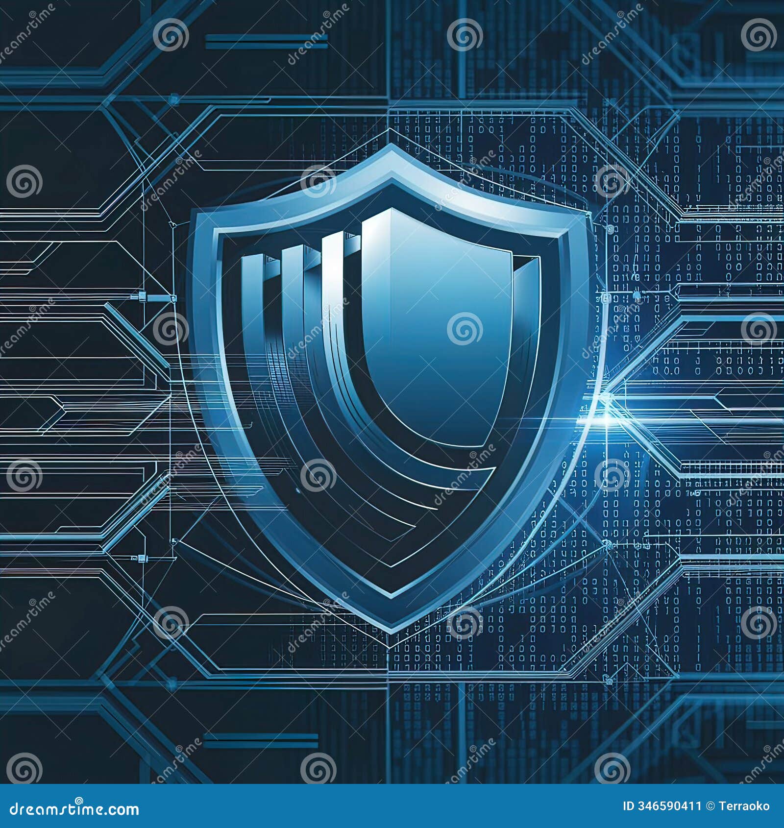 Collage with Modern Design of Electronic Shield Symbolizing the Concept ...