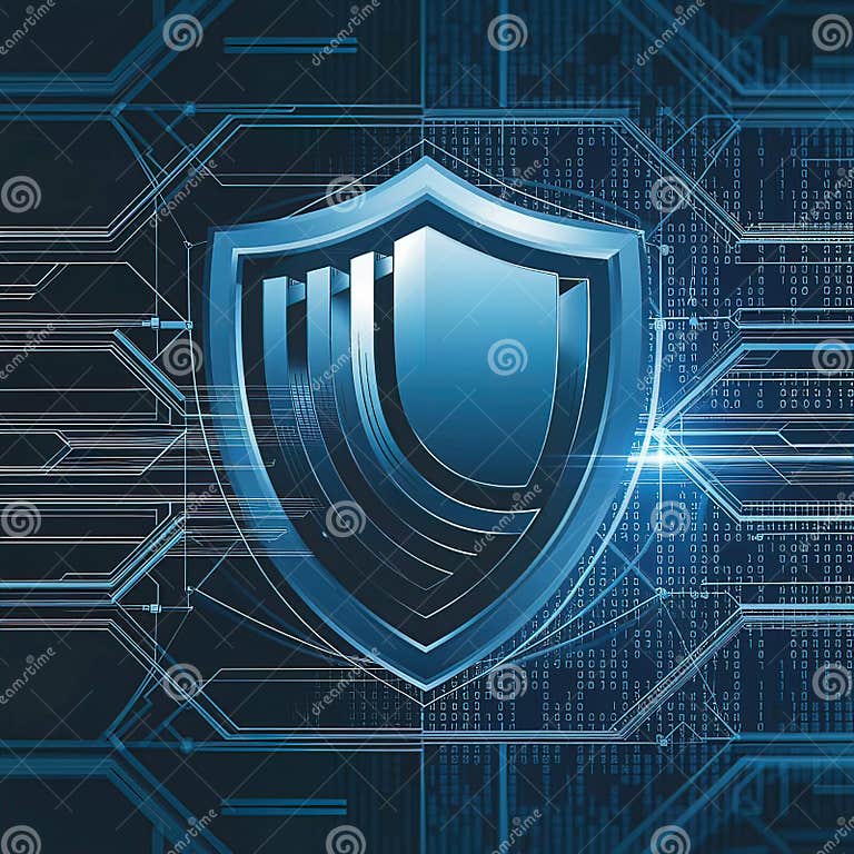 Collage with Modern Design of Electronic Shield Symbolizing the Concept of Computer Protection ...