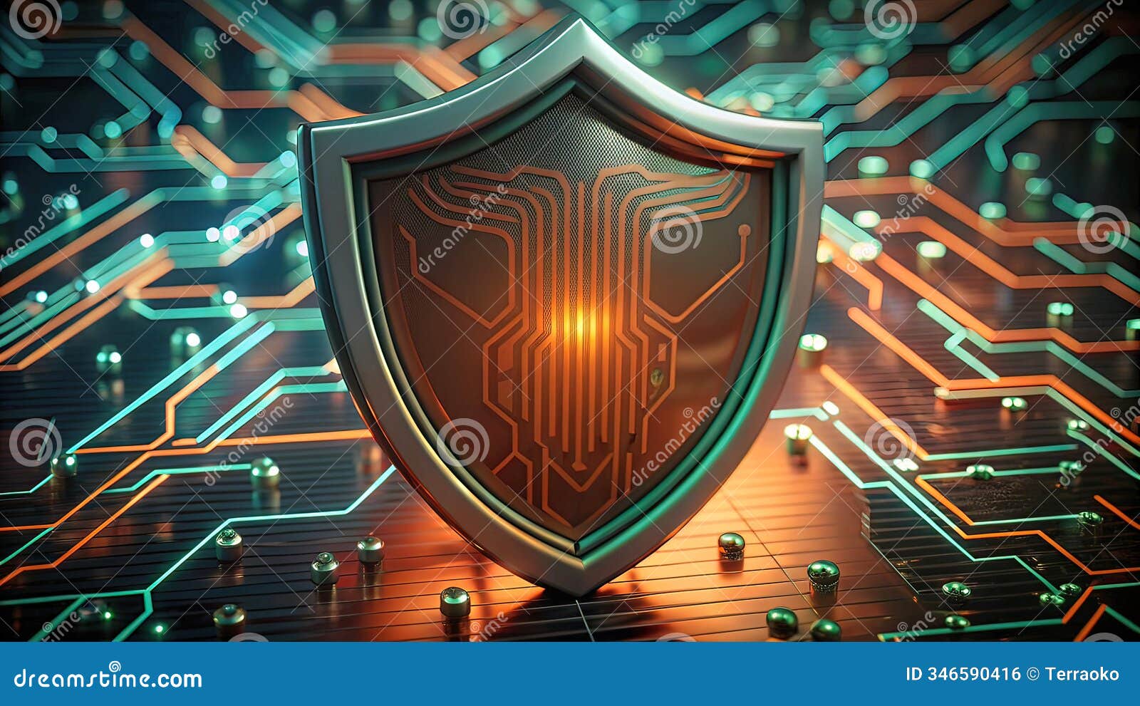 Collage with Modern Design of Electronic Shield Symbolizing the Concept ...