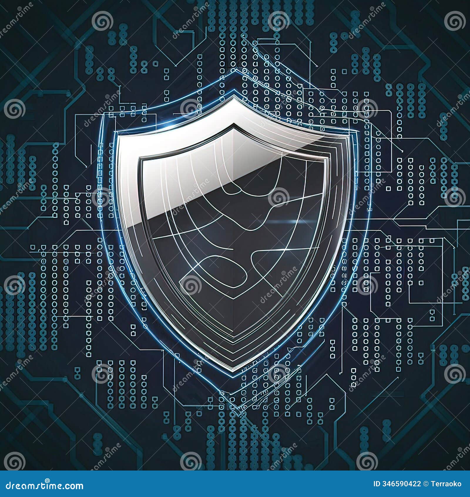 Collage with Modern Design of Electronic Shield Symbolizing the Concept ...