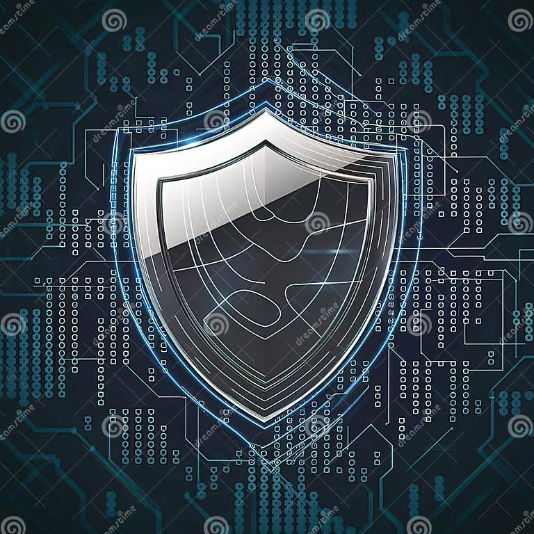 Collage with Modern Design of Electronic Shield Symbolizing the Concept ...