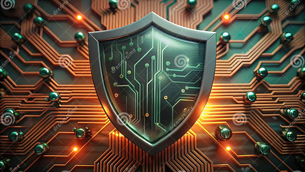 Collage with Modern Design of Electronic Shield Symbolizing the Concept ...