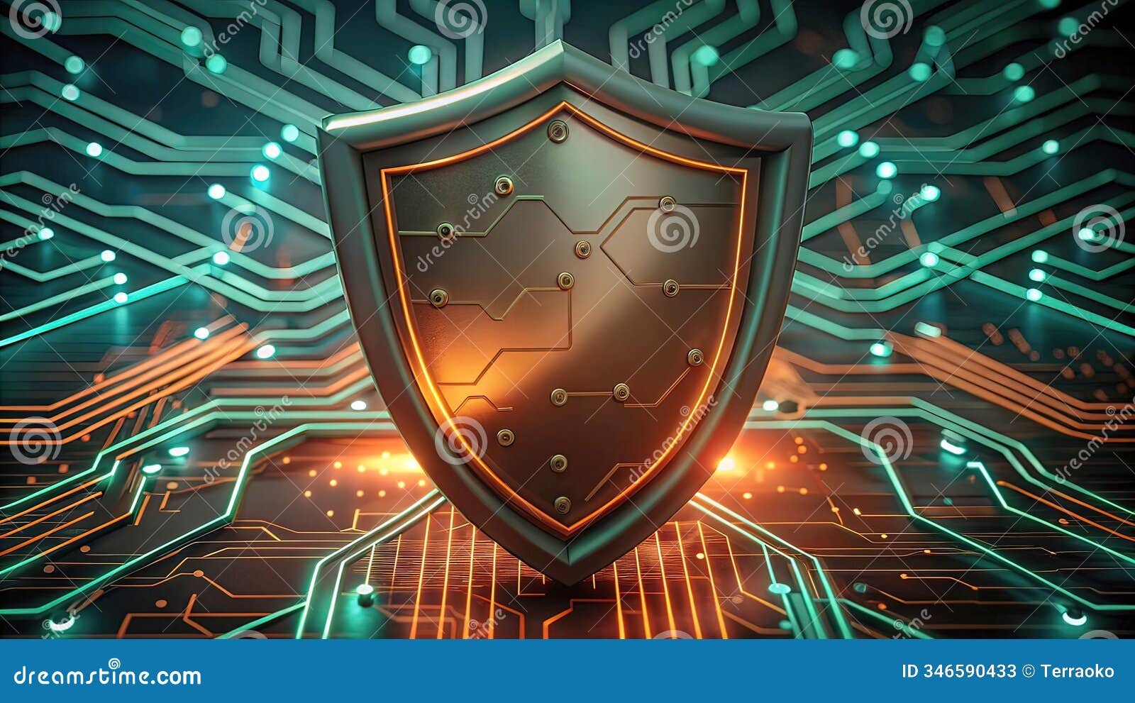 Collage with Modern Design of Electronic Shield Symbolizing the Concept ...