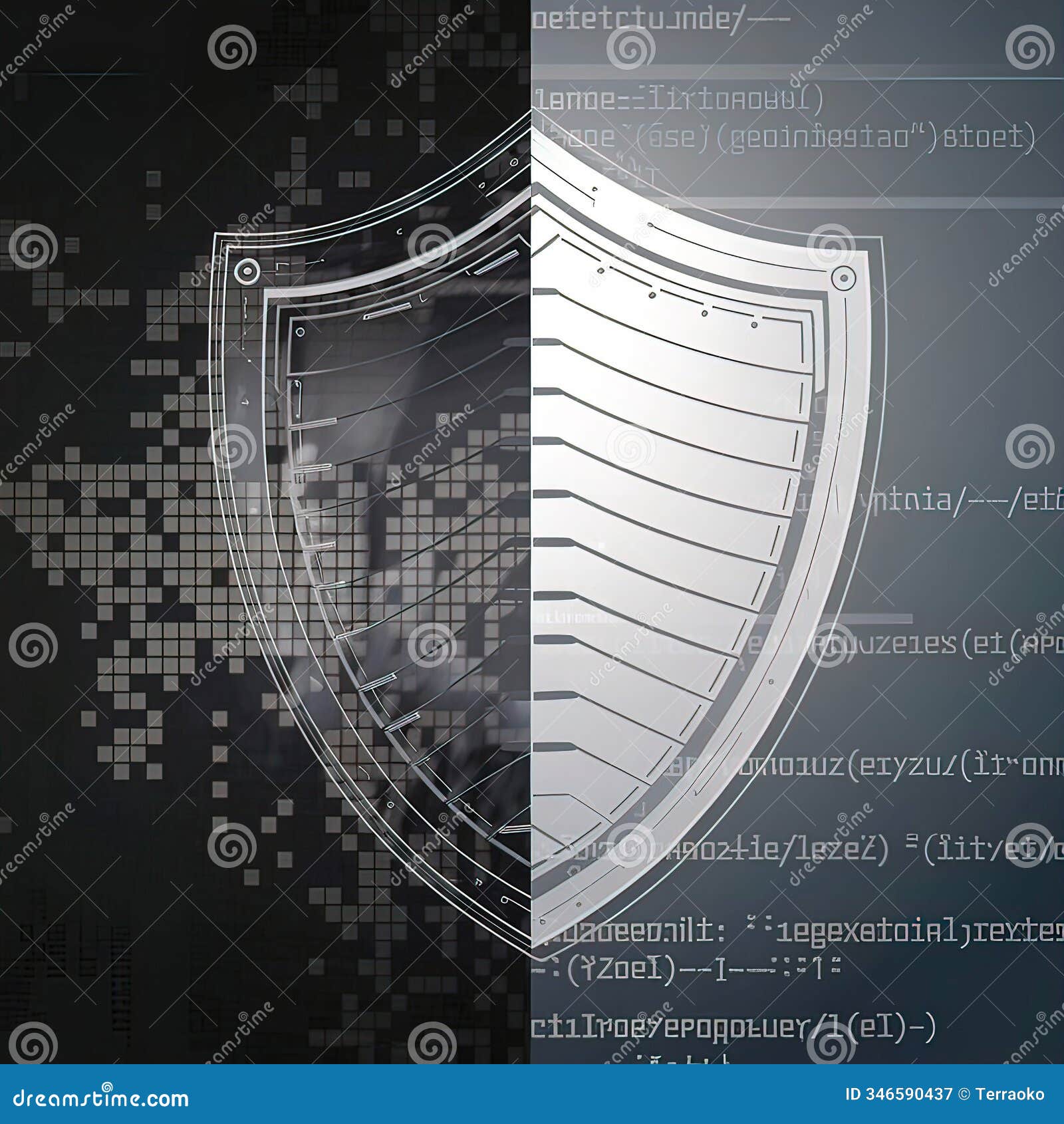 Collage with Modern Design of Electronic Shield Symbolizing the Concept ...