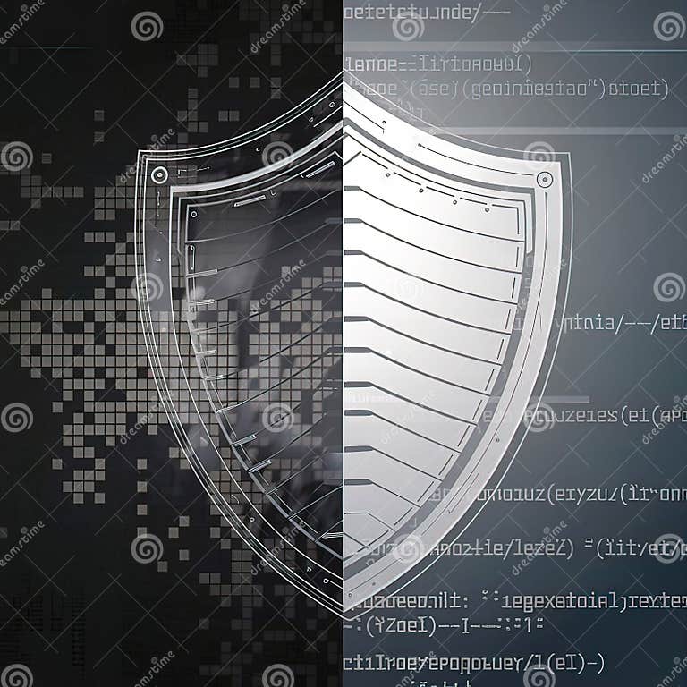 Collage with Modern Design of Electronic Shield Symbolizing the Concept ...