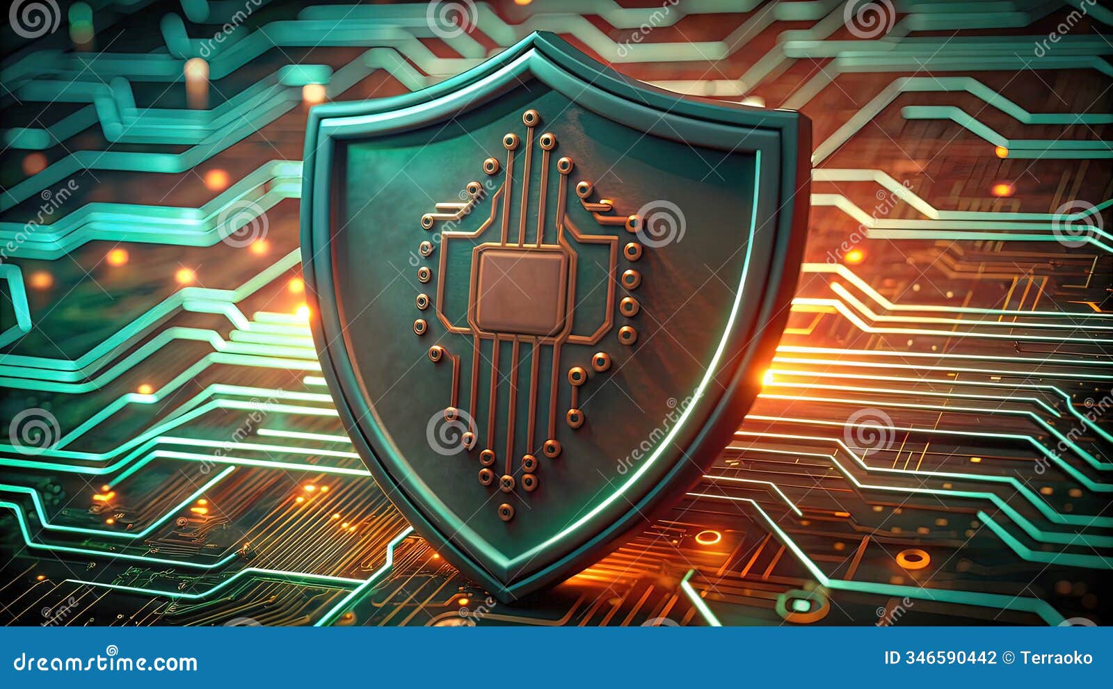 Collage with Modern Design of Electronic Shield Symbolizing the Concept ...