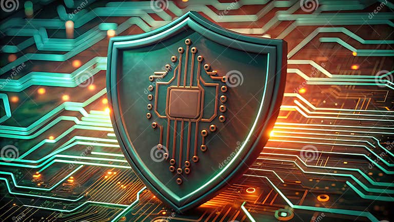 Collage with Modern Design of Electronic Shield Symbolizing the Concept ...