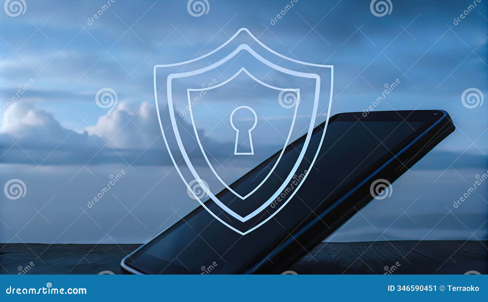 Collage with Modern Design of Electronic Shield Symbolizing the Concept ...