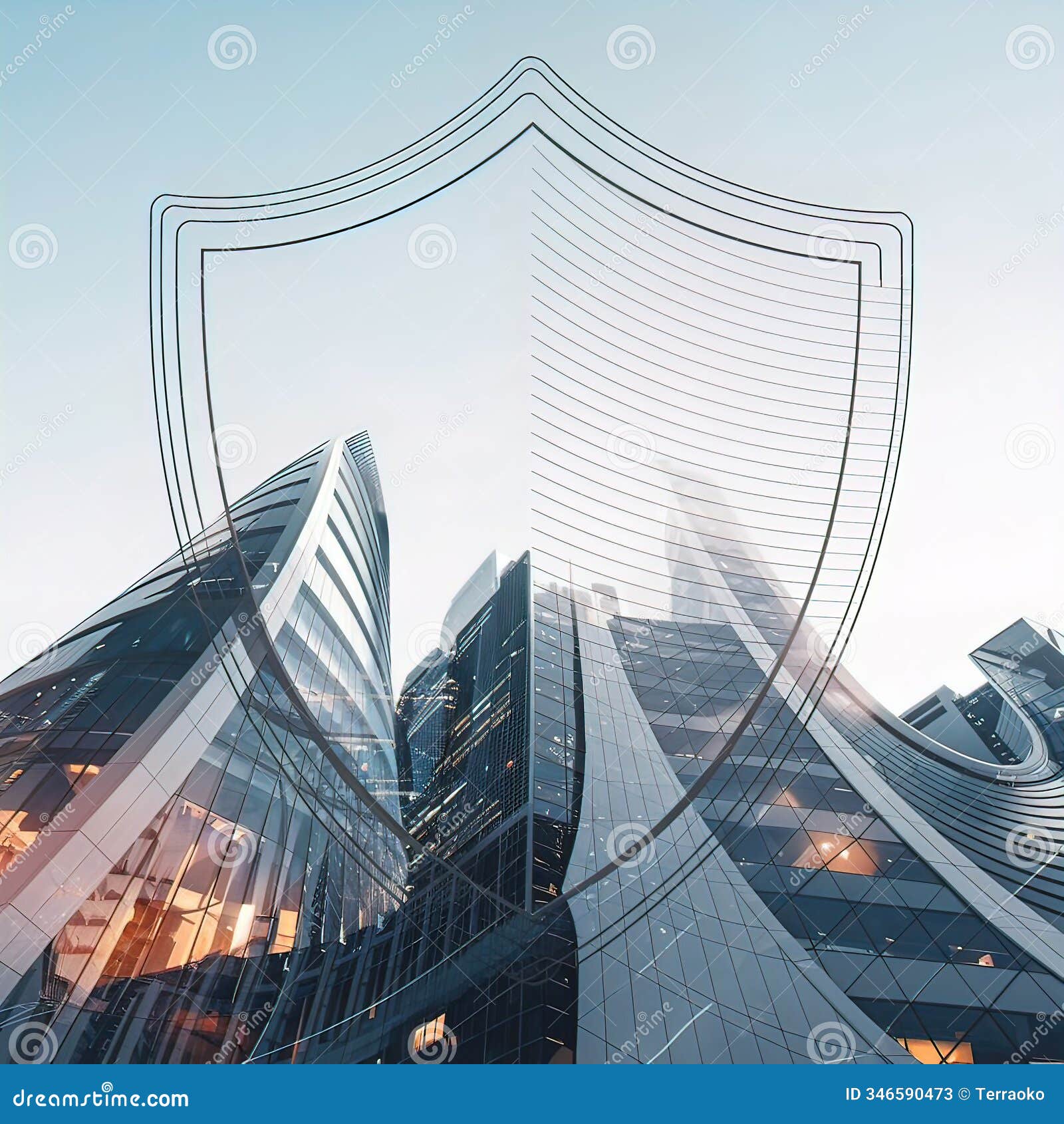 Collage with Modern Design of Electronic Shield Symbolizing the Concept ...