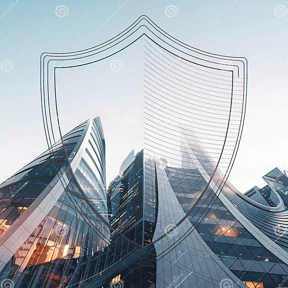 Collage with Modern Design of Electronic Shield Symbolizing the Concept ...