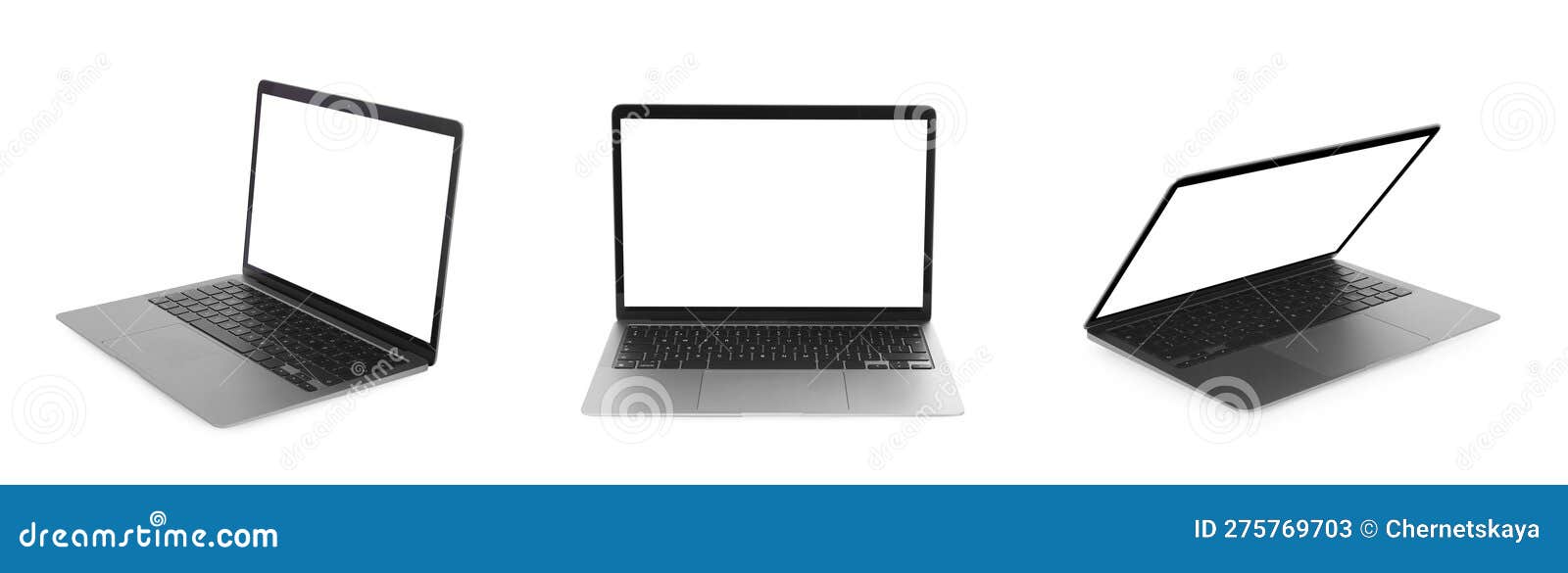 Collage with Modern Laptop Isolated on White, Different Sides Stock ...