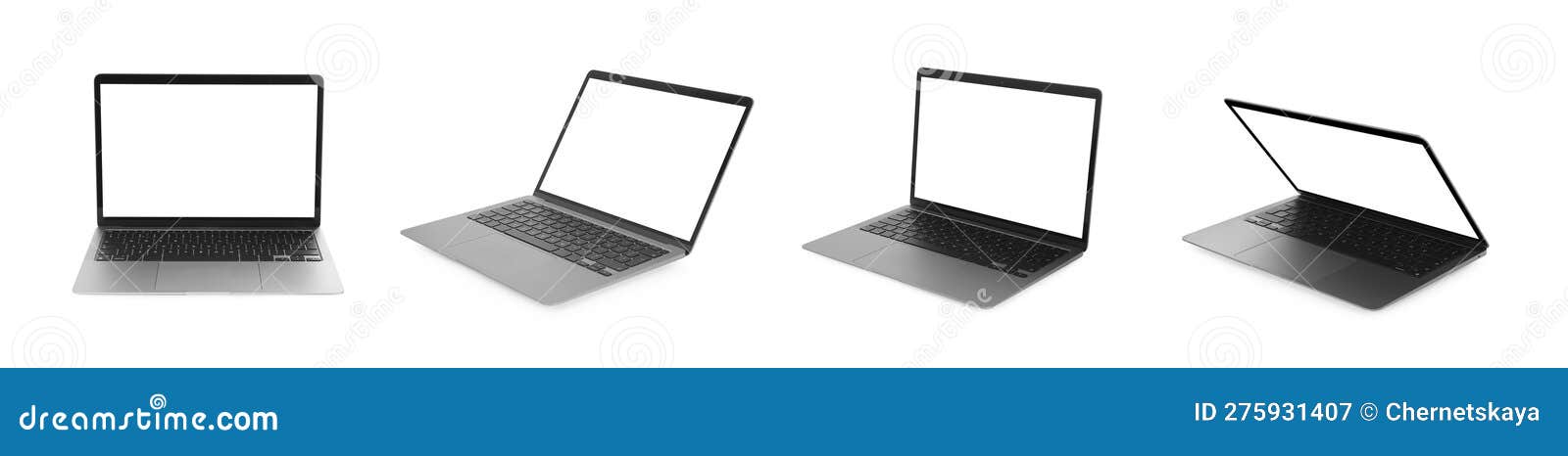 Collage with Modern Laptop Isolated on White, Different Sides Stock ...