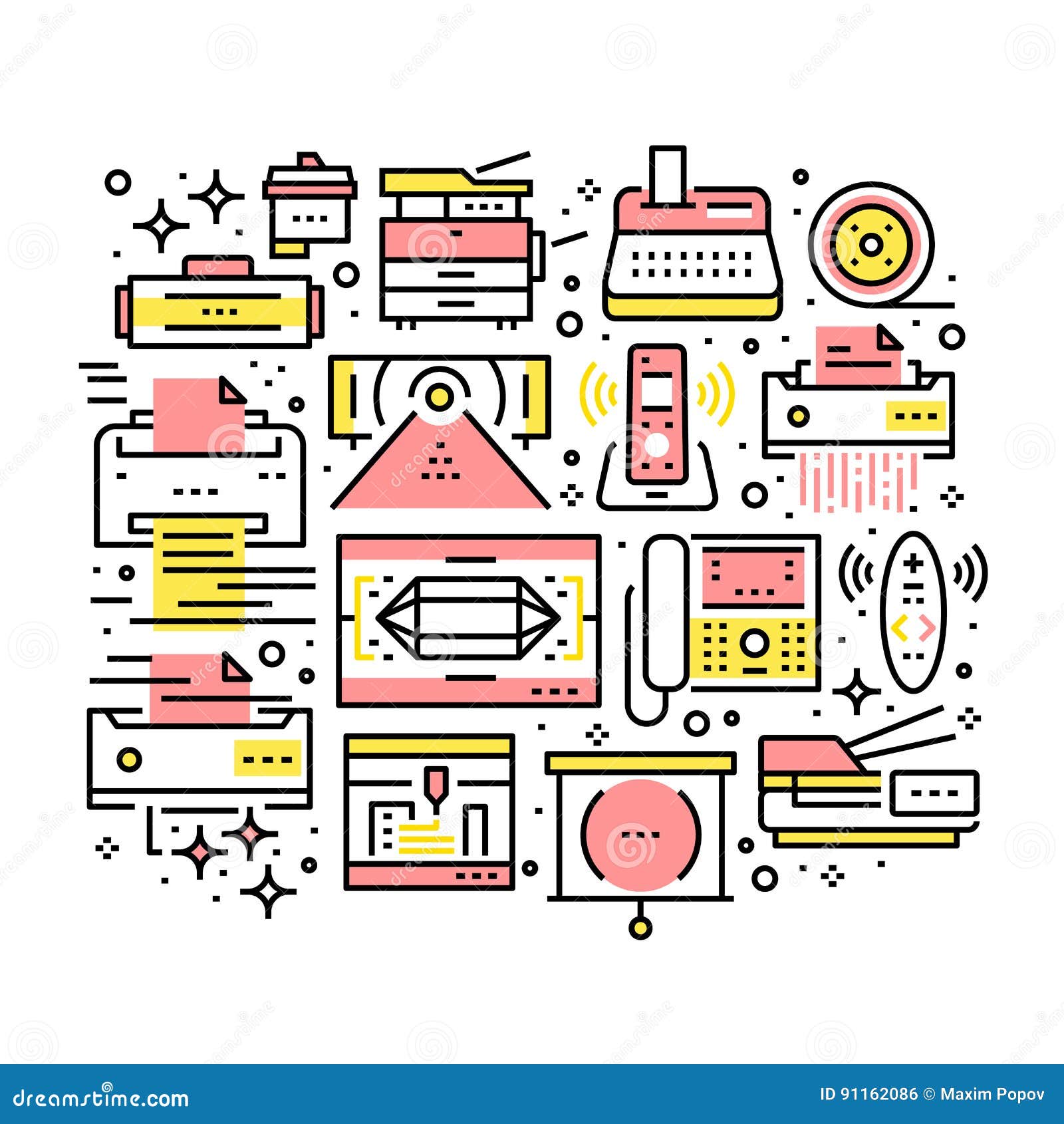 Collage Of Modern Office Electronics And Devices Vector Illustration ...