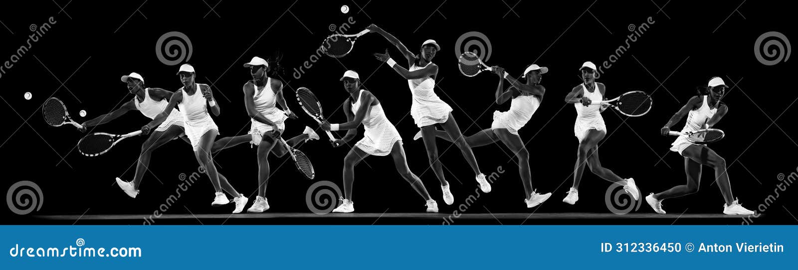 Collage in Monochrome Filter. Sequence of Tennis Player S Movements ...