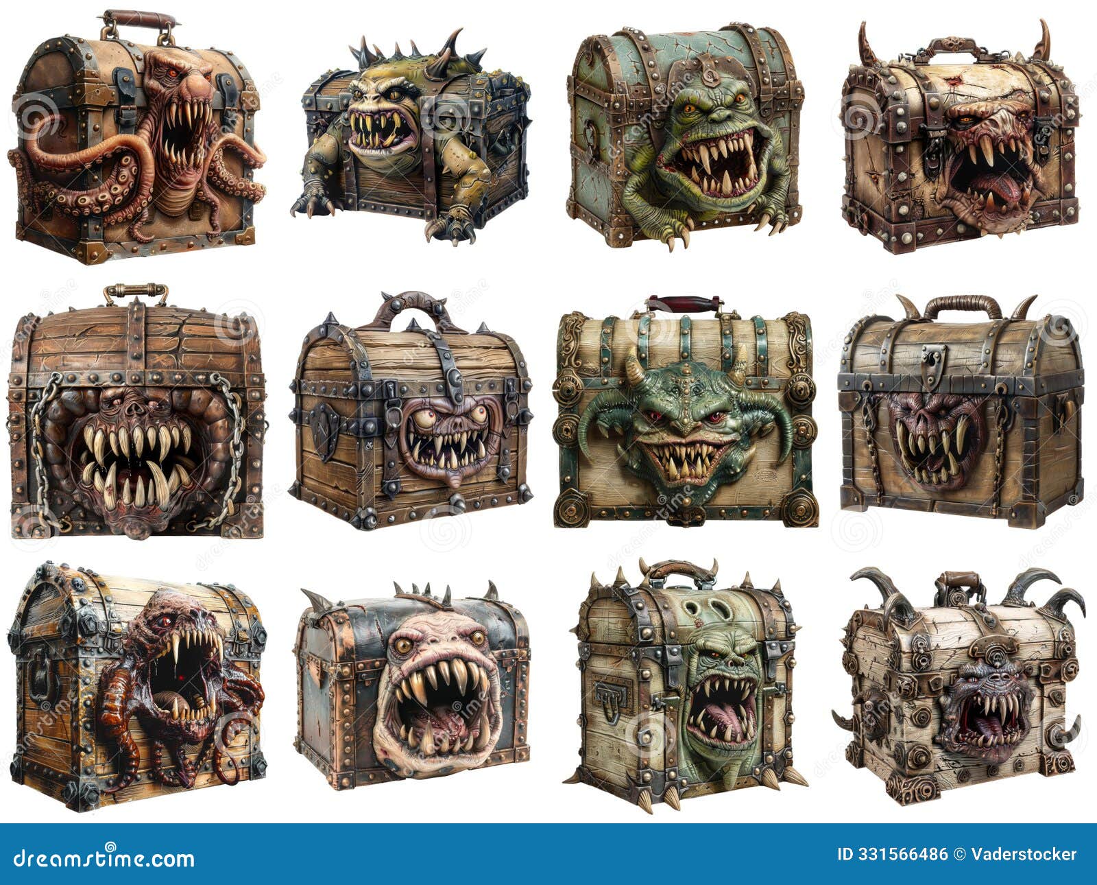 A Collage of Monster-Headed Treasure Chests Stock Illustration ...