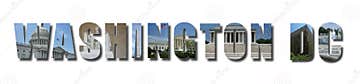 Collage of Monuments and Landmarks of Washington DC, Text with Shadow ...