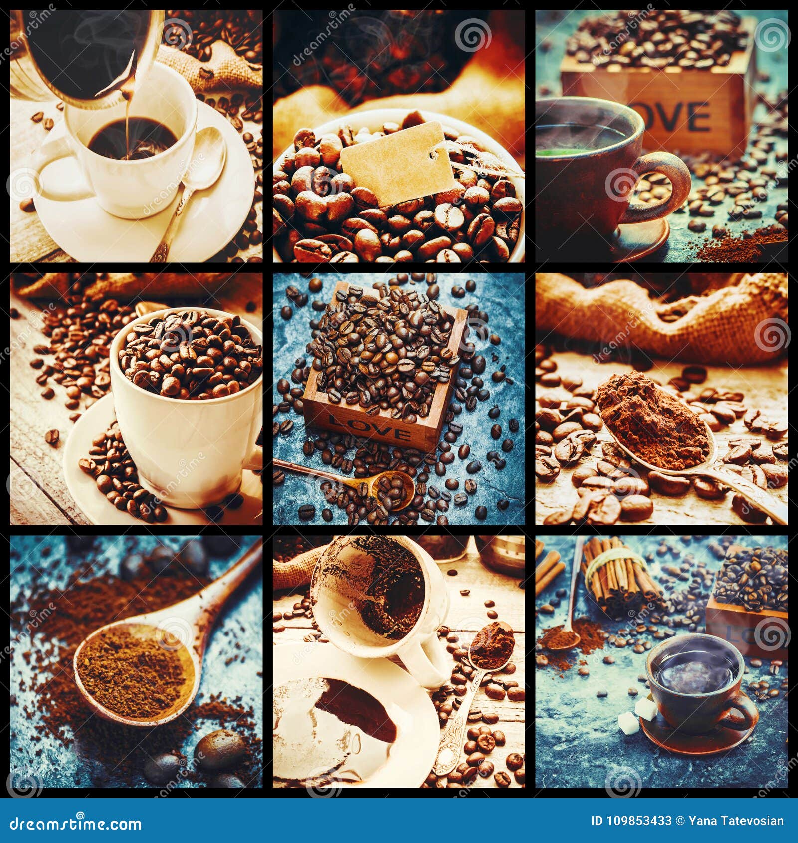 Collage Muchas Imágenes Del Café Imagen de archivo - Imagen de oriente ...