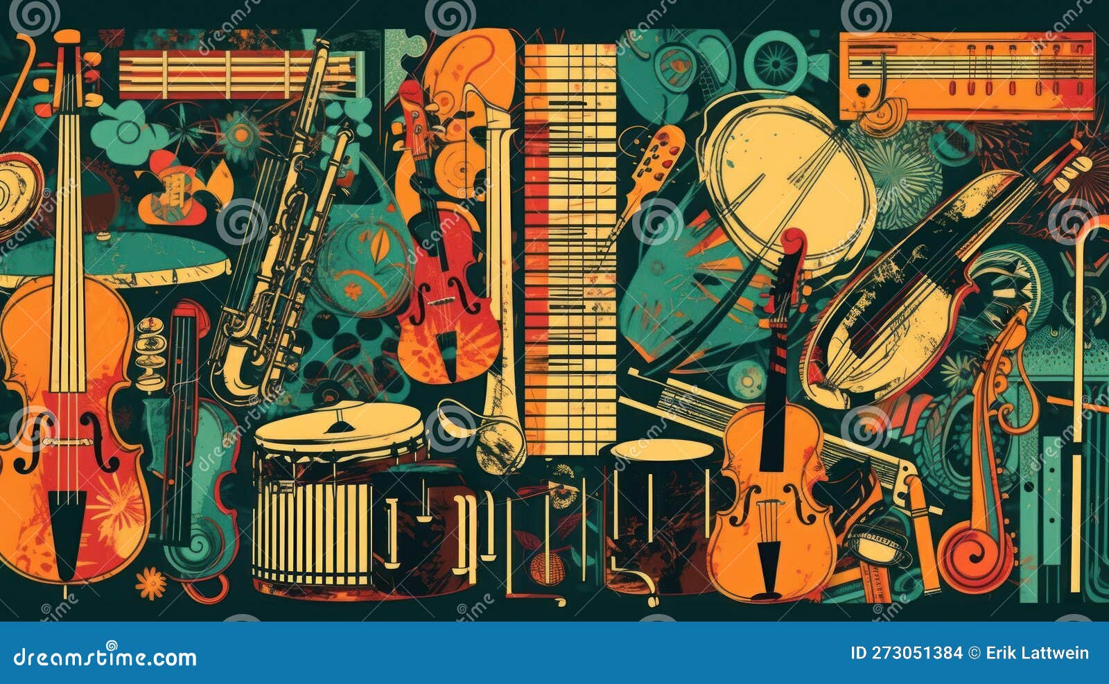 Collage of Music Instruments - Beautiful Illustration - Made with ...