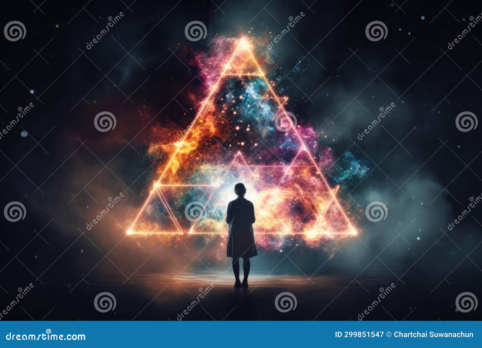 Collage. Mysterious Geometric Shapes with Neon Smoke Light Effect Stock ...